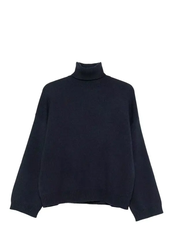 Brunello Cucinelli Turtleneck Wool Knit Top - Blue