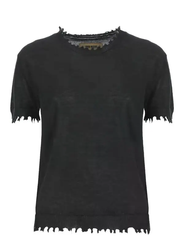 UMA WANG Frayed-edge Cashmere Top - Black