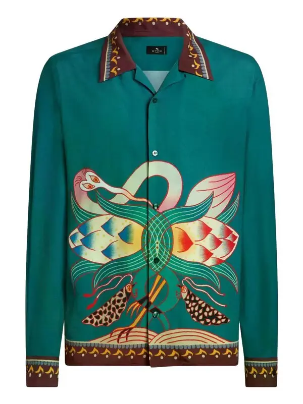 Etro Placed-print Long-sleeved Shirt - Green