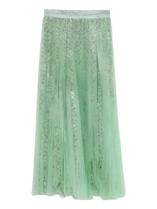 STYLAND Floral-print Pleated Tulle Midi Skirt - Green