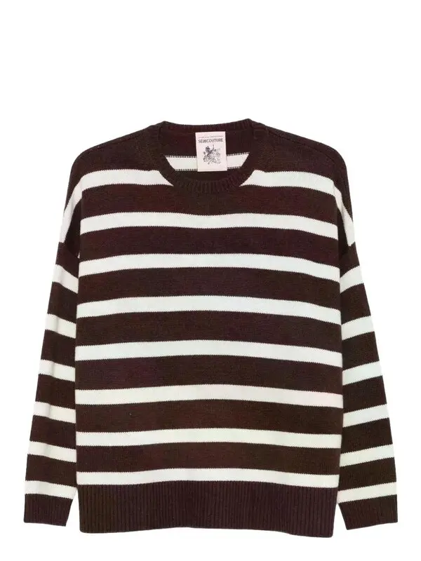 SEMICOUTURE Striped Crew-neck Sweater - Brown