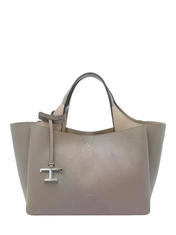 TOD'S T-logo Leather Tote - Grey