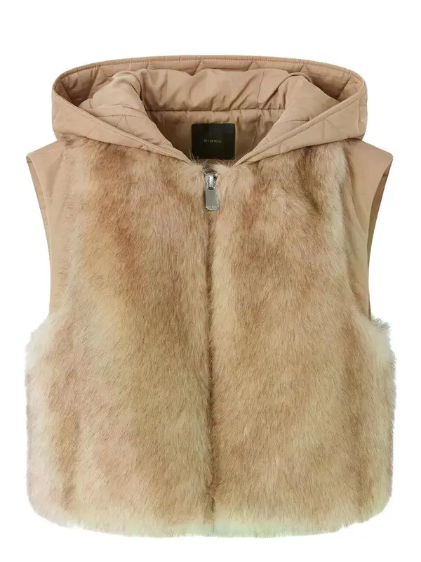 Pinko Quilted Panel Faux Fur Gilet - Neutrals