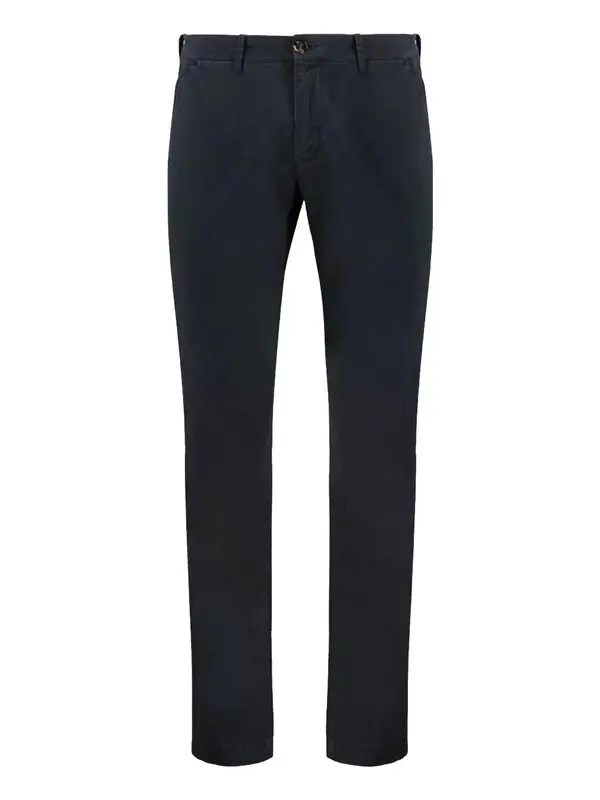 MOORER Cotton Trousers With Leather Logo - Blue