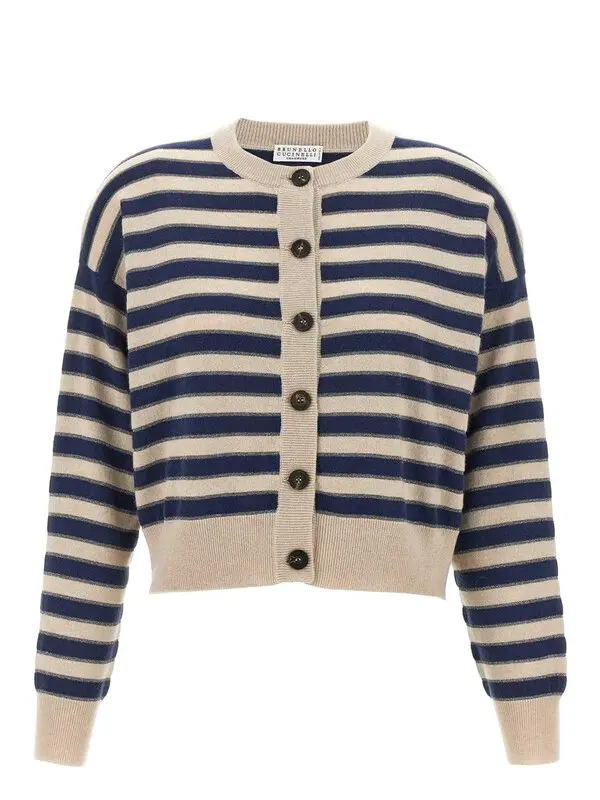 Brunello Cucinelli Striped Cashmere Cardigan With Lamé Thread - Multicolor
