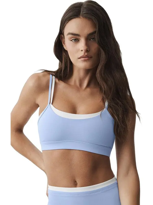 Alo Yoga Airbrush Double Up Bra - Light Provence Blue/white
