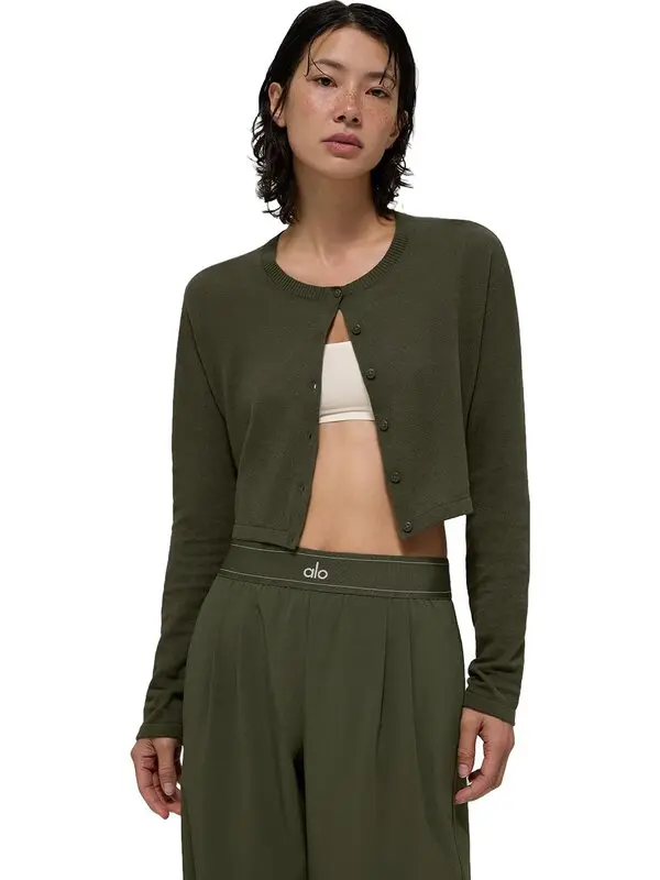 Alo Yoga Supernatural Sweater Cardigan Top - Green Olive