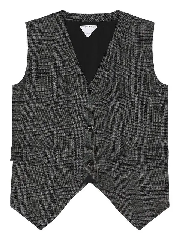 Bottega Veneta Wool Prince Of Wales Gilet - Black  Chalk  & Blue