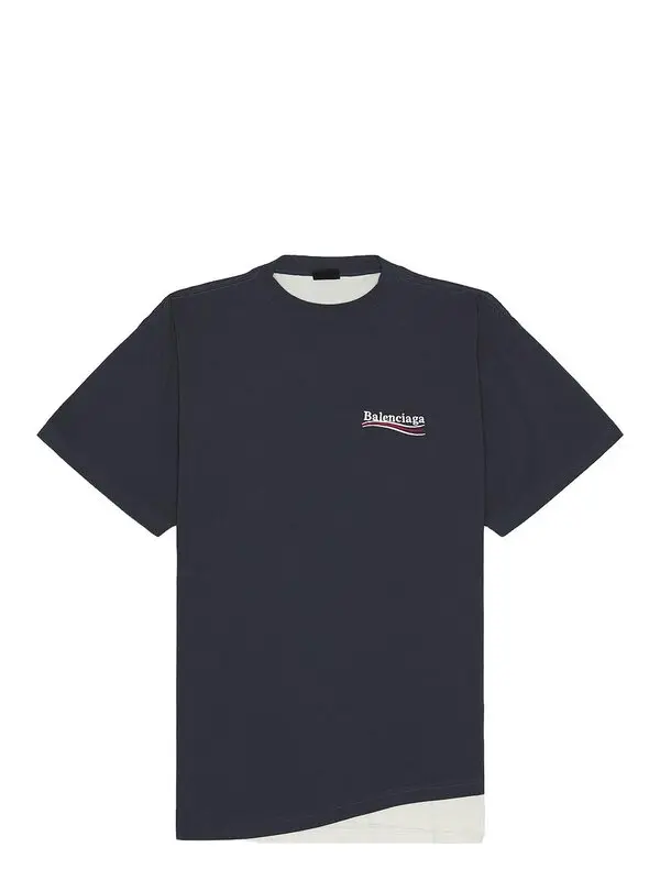 Balenciaga Double Tee In Blue - Marine Blue  White  & Red
