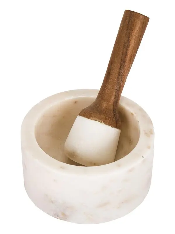 VERVE CULTURE Marble Mortar & Pestle - White & Brown