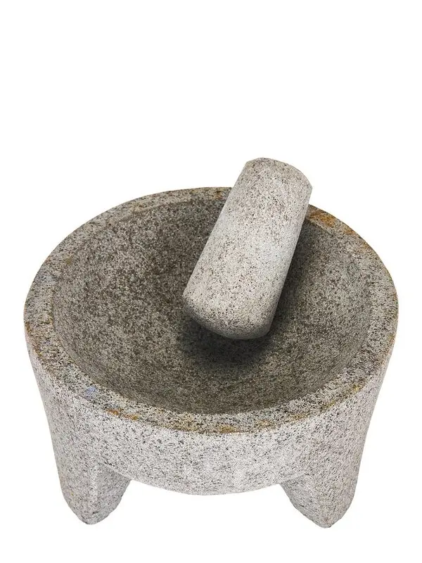 VERVE CULTURE Molcajete With Tortilla Basket - Grey & Multi Colored Basket