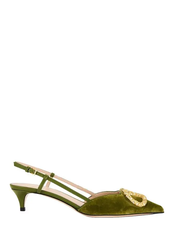 Valentino Garavani Vlogo Signature Slingback - Cactus Green & Cream Crystal