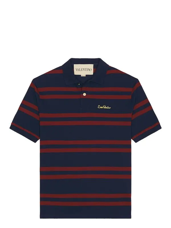 Valentino Garavani Piquet Polo In Blue - Grandala & Raspberry