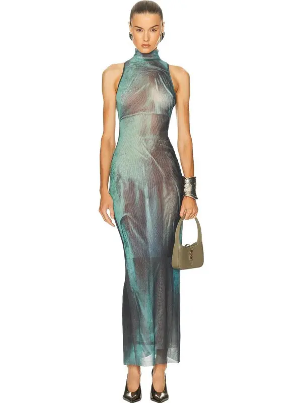 JEAN PAUL GAULTIER Water High Neck Long Dress - Indigo & Vintage Blue