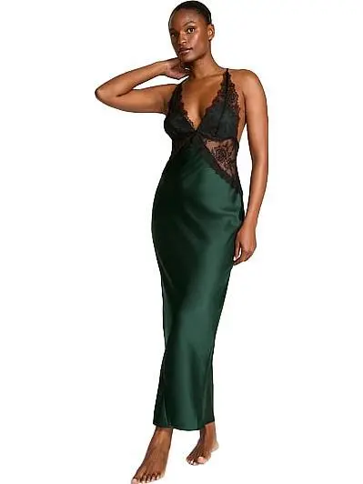 Victoria's Secret Very Sexy Satin Rose Lace Long Slip Dress - Green