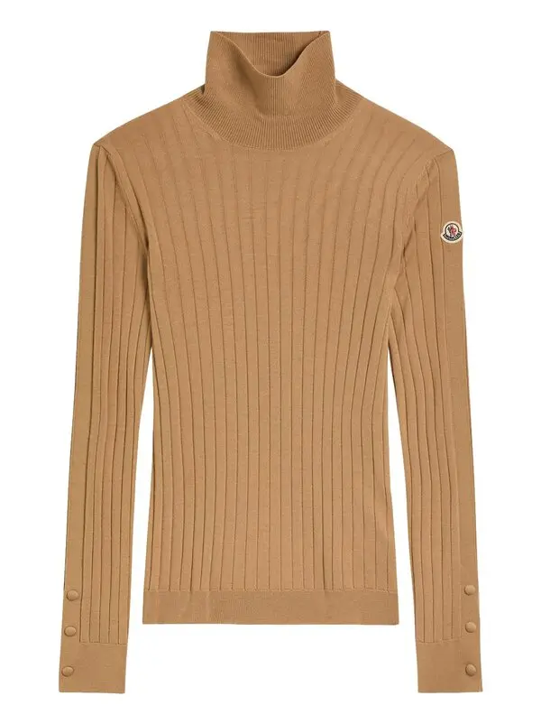 Moncler Ribbed Wool And Cashmere-blend Top - Khaki