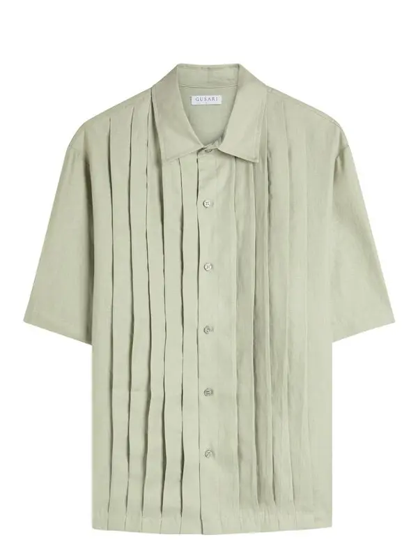 GUSARI Montecarlo Pleated Linen Shirt - Light Green