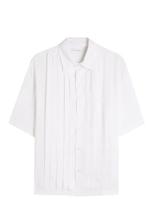 GUSARI Montecarlo Pleated Linen Shirt - White