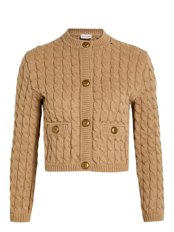 Moncler Cable-knit Cotton-blend Cardigan - Brown