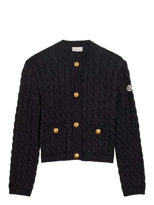 Moncler Cable-knit Cotton-blend Cardigan - Navy