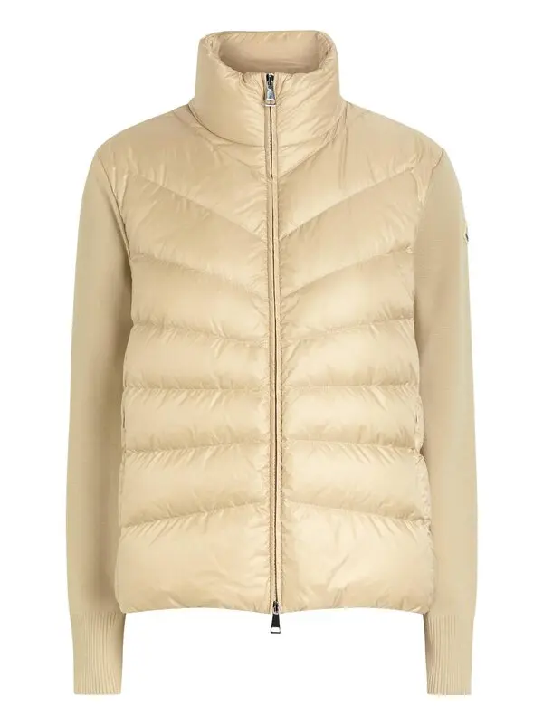 Moncler Quilted Shell And Wool-knit Cardigan - Beige