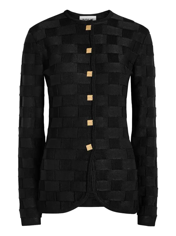 Tove Uma Checked Knit Cardigan - Black