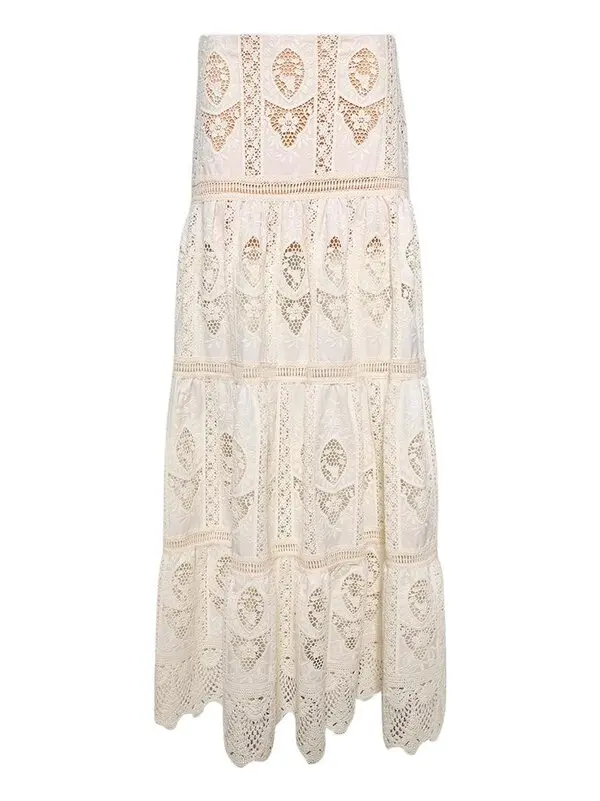 Johanna Ortiz Highlighted Fields Embroidered Maxi Skirt - Beige