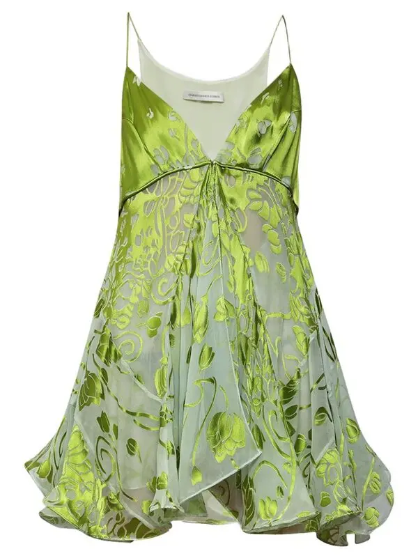 Christopher Esber Burnout Fluted Chemise Dress - Green