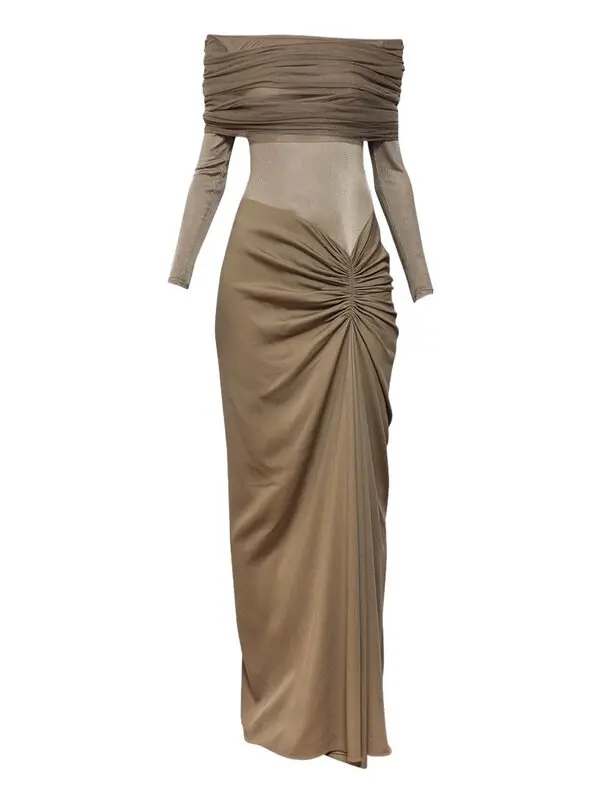 Christopher Esber Sonora Veiled Ruched Dress - Ivory
