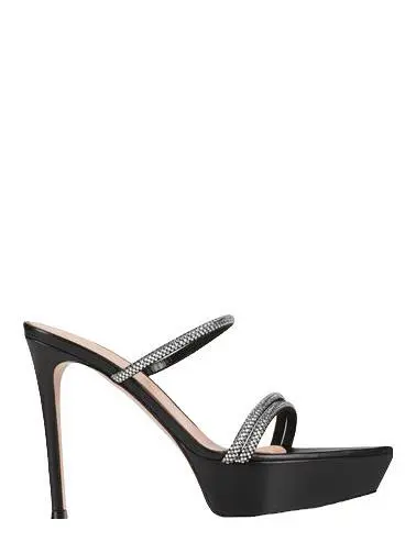 GIANVITO ROSSI Leather Sandals With Crystals - Black