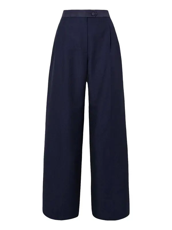 Etro Pleated Cotton And Wool-blend Jacquard Wide-leg Pants - Midnight Blue