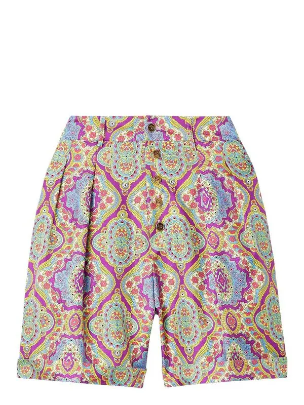 Etro Pleated Printed Silk-twill Shorts - Multicolor