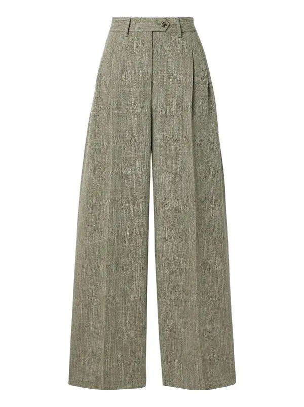 Etro Pleated Checked Wide-leg Pants - Sage Green