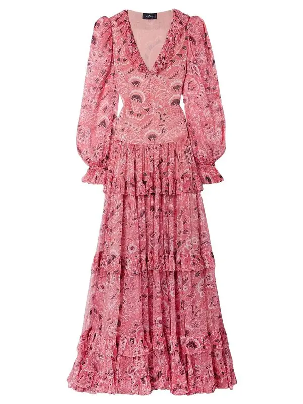 Etro Ruffled Paisley-print Silk-crepon Maxi Dress - Pink