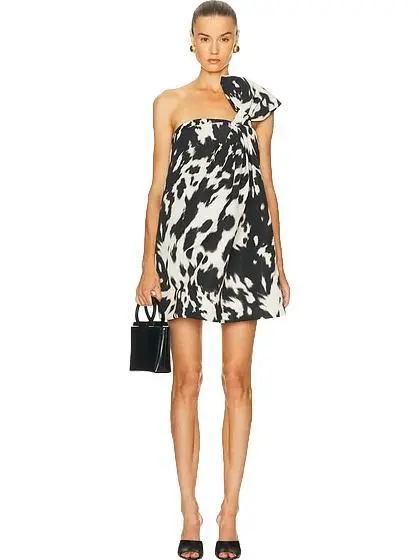 Oscar De La Renta One Shoulder Mini Dress - Ecru/black