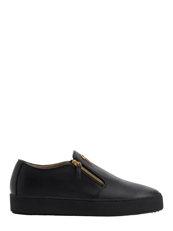 GIUSEPPE ZANOTTI Leather Slip-ons With Zipper Detailing - Black