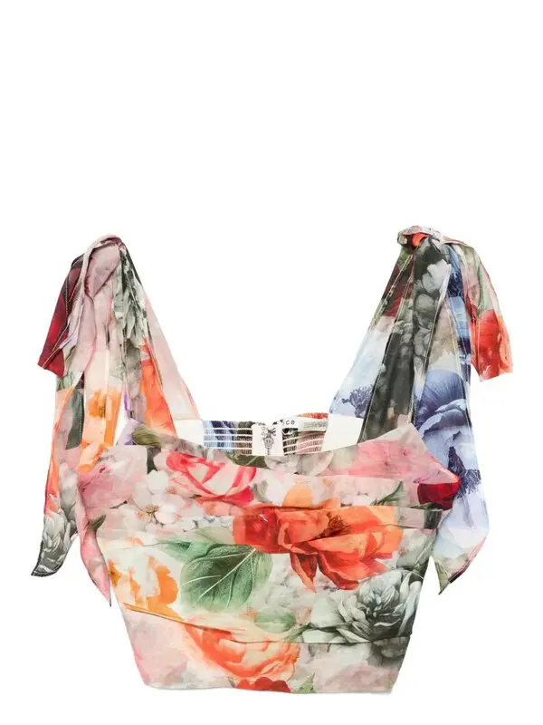 Alice + Olivia Floral-print Tie-detailed Blouse - Neutrals