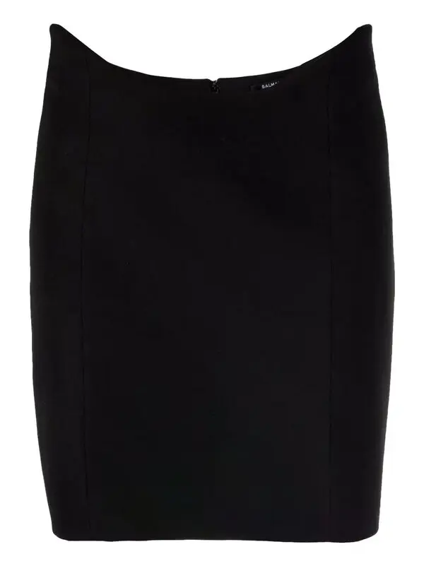 Balmain Curved Waist Fitted Skirt - Black