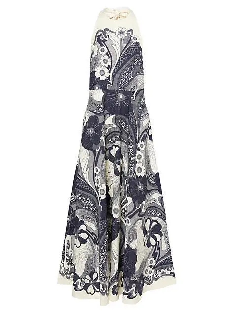ALEMAIS Alémais Linen-silk Midi Dress - Navy