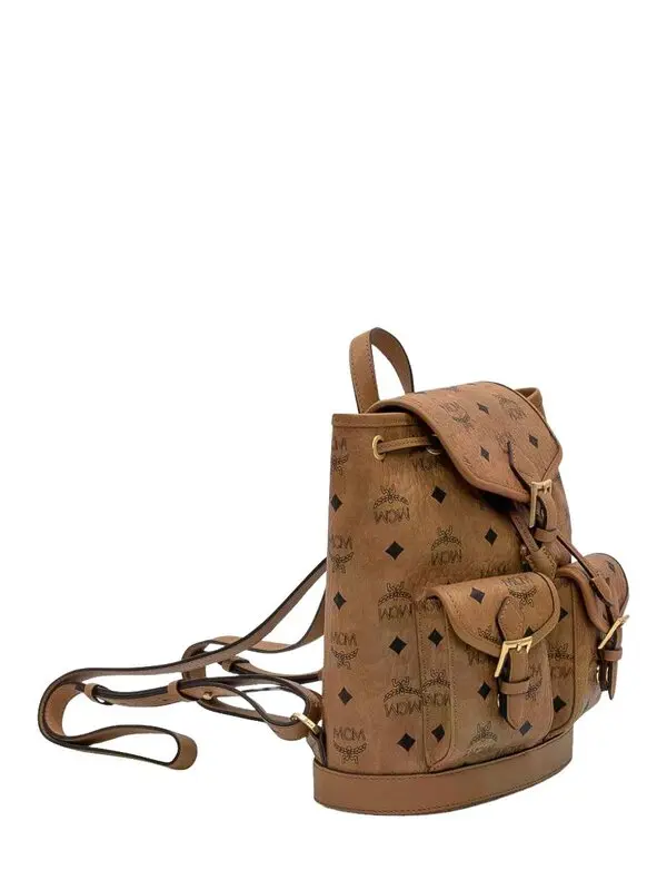 Mcm Monogram Buckle Backpack - Brown