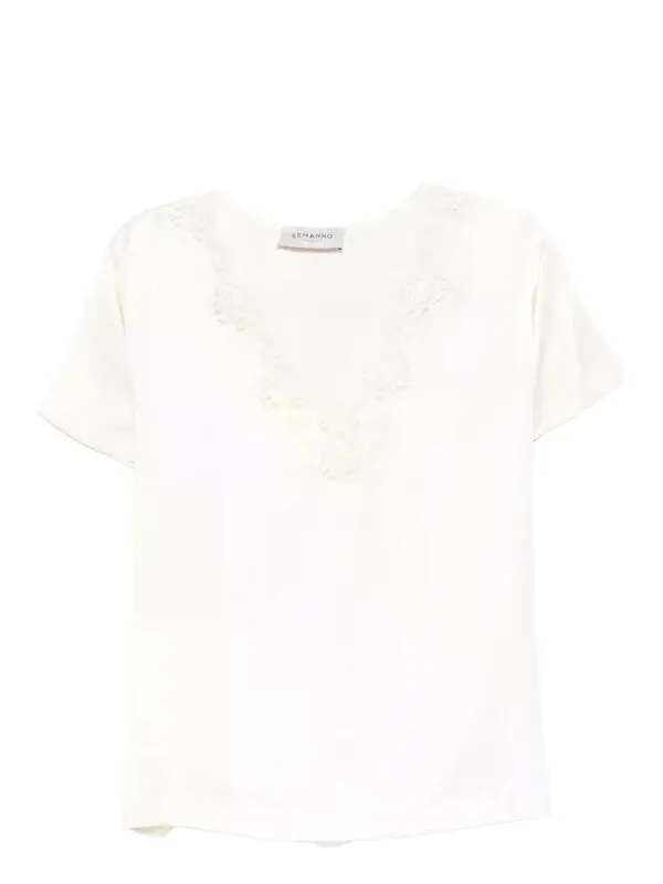 ERMANNO FIRENZE Lace-trimmed V-neck Top - Neutrals