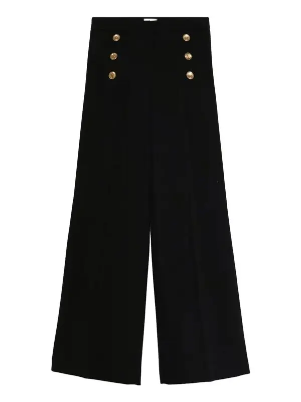 Seductive Bridget Gold-button Wide-leg Trousers - Black