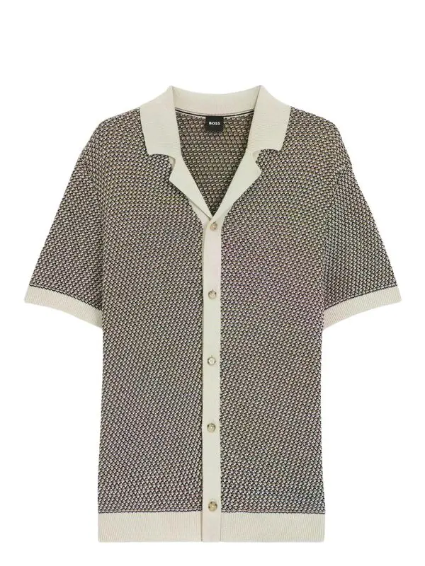 BOSS Houndstooth Knitted Shirt - Neutrals