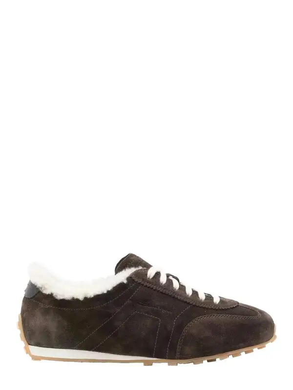 Santoni Suede Shearling Sneakers - Brown