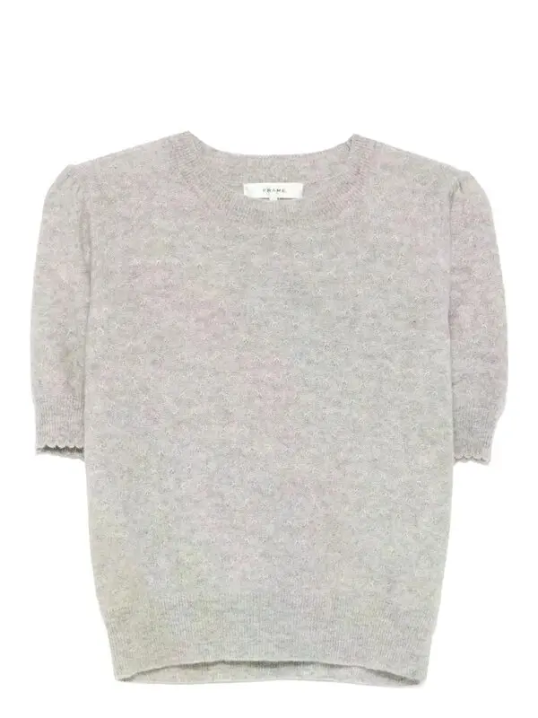 FRAME Pointelle Puff-sleeved Top - Grey