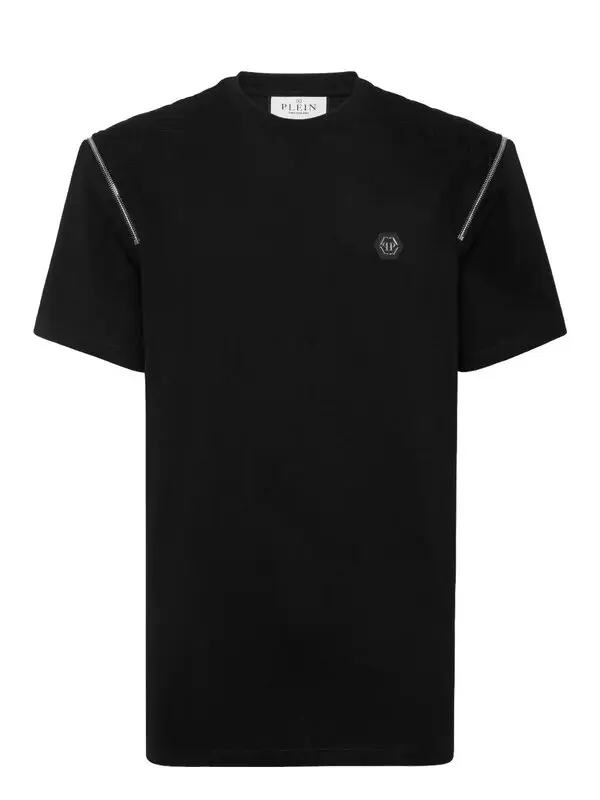 Philipp Plein Crew-neck Zip-detail T-shirt - Black