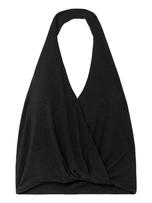 DEIJI STUDIOS Slub Linen And Lyocell-blend Jersey Wrap-effect Top - Black