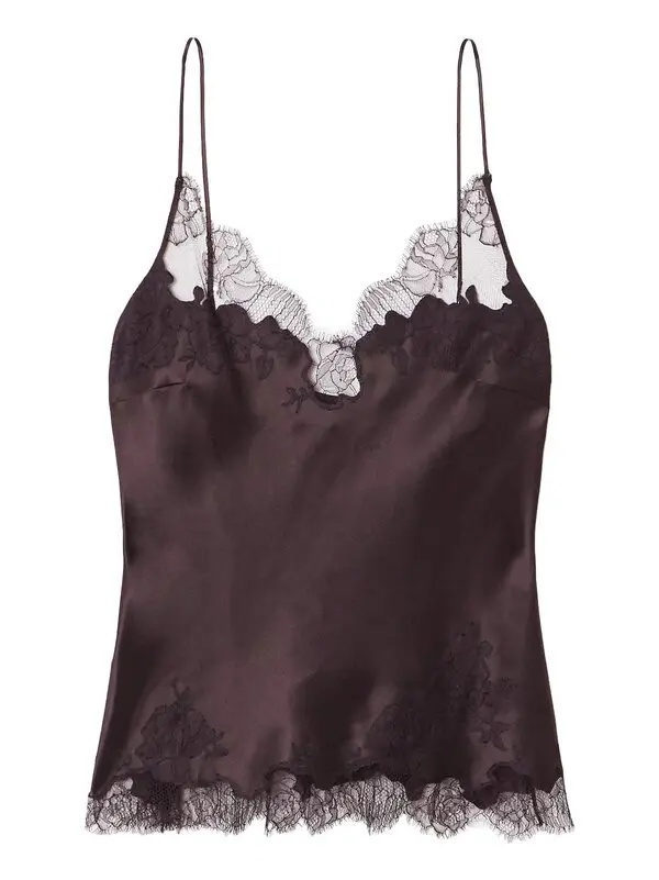 Carine Gilson Lace-trimmed Silk-satin Camisole - Brown