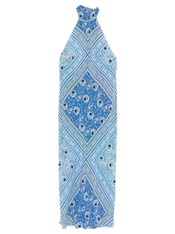 Rixo Paisley Print Halterneck Dress - Blue