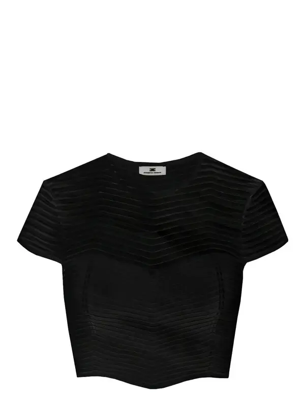 Elisabetta Franchi Herringbone-pattern Crop Top - Black